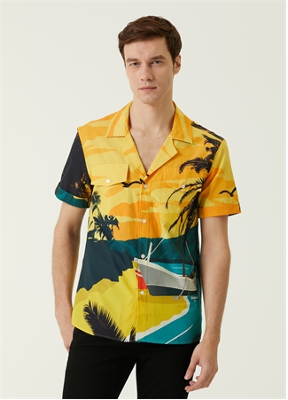 Balmain Erkek Sarı Kamp Yaka Desenli Kısa Kollu Gömlek 39 IT Balmain Erkek Sarı Kamp Yaka Desenli Kısa Kollu Gömlek 39 IT