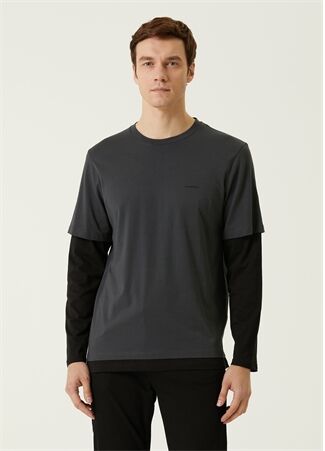 Academia Erkek Füme Kol Detaylı Logolu T-shirt Gri S EU