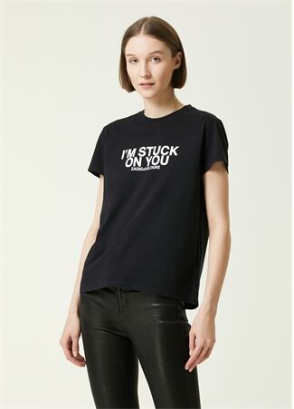 Zadig&Voltaire Kadın Siyah Bisiklet Yaka Baskılı T-shirt XS EU