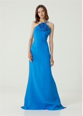 Gül Hürgel Kadın Mavi Aplikeli Maksi Abiye Elbise M EU