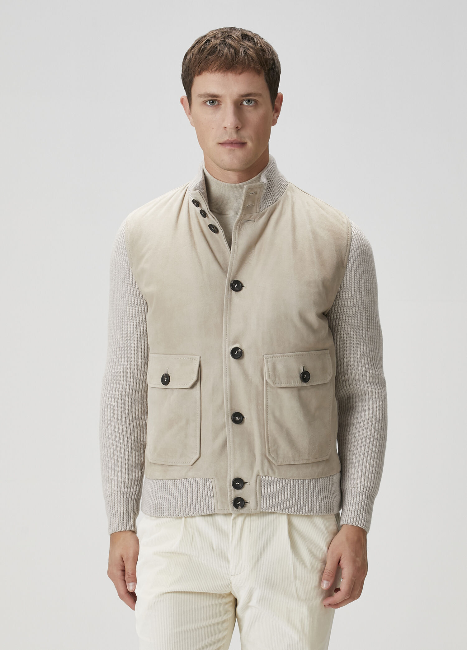 Beige Fradi Beige Men Beige Knit Garnished Leather Jacket 1834514 | Beymen