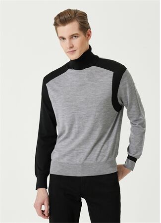 Neil Barrett Erkek Siyah Gri Yün Kazak S EU