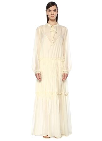 Bird & Knoll Kadın Margeaux Sarı Yakası Bağcıklı Maksi Elbise XS EU