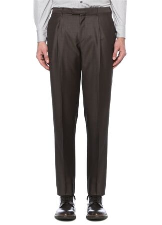 Pal Zileri Erkek Kahverengi Desenli Pilili Yün Pantolon 50 IT