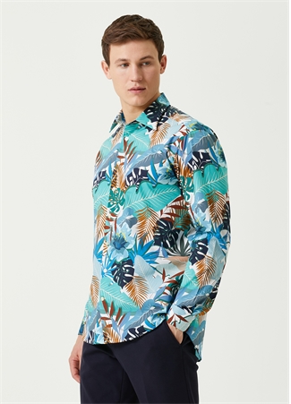 Etro Erkek Mavi Çiçek Desenli Gömlek Beyaz 39 IT Etro Erkek Mavi Çiçek Desenli Gömlek Beyaz 39 IT