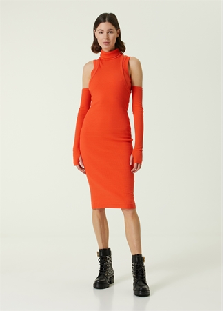 Balmain Kadın Turuncu Dik Yaka Omzu Açık Midi Elbise 36 FR Balmain Kadın Turuncu Dik Yaka Omzu Açık Midi Elbise 36 FR
