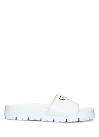 Prada Kadın Beyaz Logolu Deri Terlik 36.5 EU