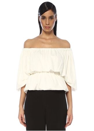 Dries Van Noten Kadın Beyaz Kayık Yaka T-shirt L EU