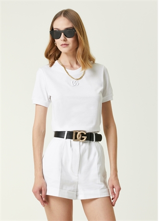 Dolce&gabbana Kadın Beyaz Bisiklet Yaka Logolu T-shirt 38 It Dolce&gabbana Kadın Beyaz Bisiklet Yaka Logolu T-shirt 38 It