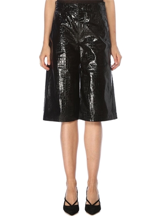 Dodo Bar Or Kadın Deniz Siyah Yüksek Bel Dokulu Deri Bermuda 40 IT