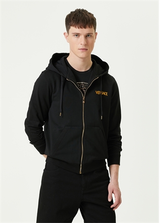 Versace Erkek Siyah Gold Kapüşonlu Logo Nakışlı Sweatshirt M EU Versace Erkek Siyah Gold Kapüşonlu Logo Nakışlı Sweatshirt M EU