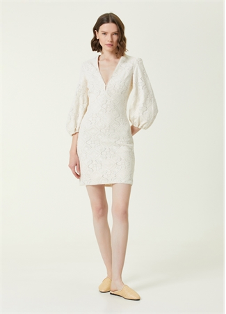 Maje Kadın Ekru V Yaka İşlemeli Balon Kol Mini Elbise Bej 34 Fr Maje Kadın Ekru V Yaka İşlemeli Balon Kol Mini Elbise Bej 34 Fr