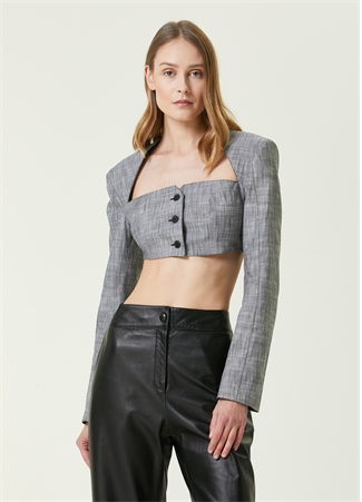 Philosophy di Lorenzo Serafini Kadın Gri Kare Yaka Desenli Crop Bluz 42 IT