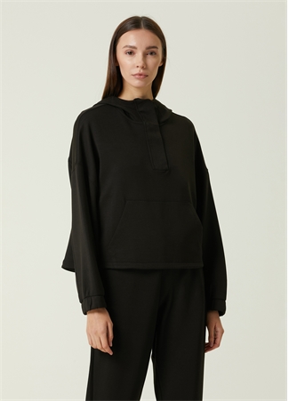 John Frank Kadın Siyah Kapüşonlu Fermuarlı Sweatshirt M/L EU