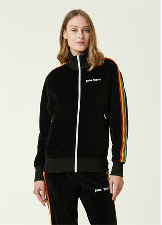 Palm Angels Kadın Siyah Dik Yaka Renkli Şeritli Kadife Sweatshirt S EU Palm Angels Kadın Siyah Dik Yaka Renkli Şeritli Kadife Sweatshirt S EU