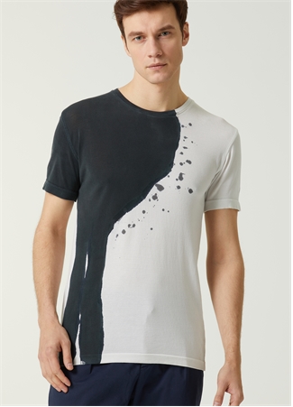 Knt Erkek Siyah Beyaz Desen Detaylı T-shirt XL EU