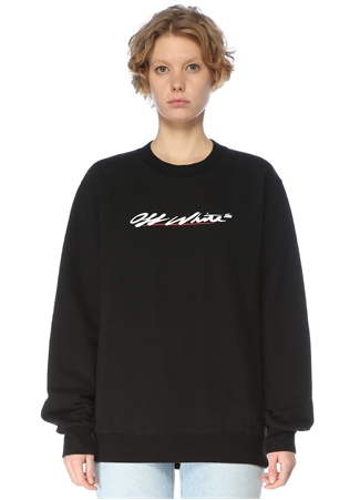 Off-White Kadın Siyah Bisiklet Yaka Logolu Sweatshirt S EU