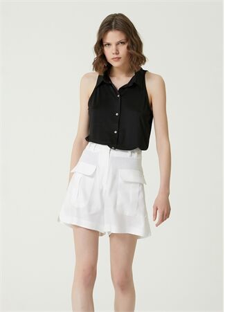 Network Kadın Siyah Gömlek Yaka Kolsuz T-shirt L EU