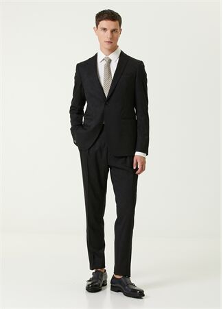 Palzileri Lab Erkek Siyah Geometrik Desenli Yün Takım Elbise 50 IT