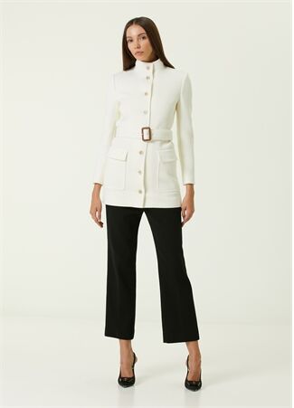 Kadın Siyah Yün Crop Pantolon 38 IT