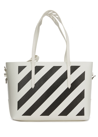 Off-White Kadın Siyah Beyaz Çizgili Deri Çanta EU