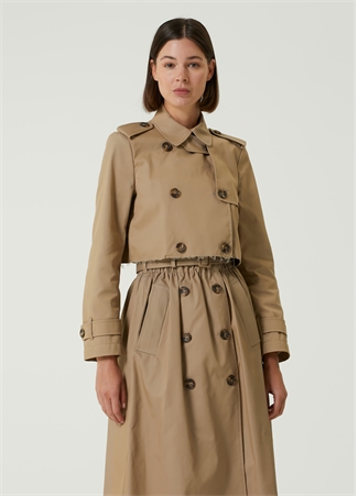 Red Valentino Kadın Bej Pili Detaylı Kruvaze Crop Ceket 42 IT