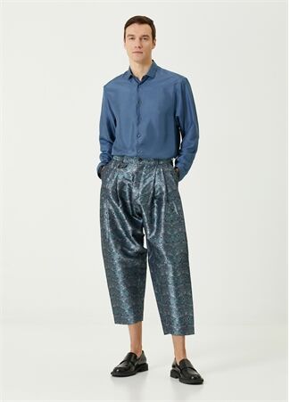 Pal Zileri Erkek Mavi Desenli İpek Pantolon 52 IT