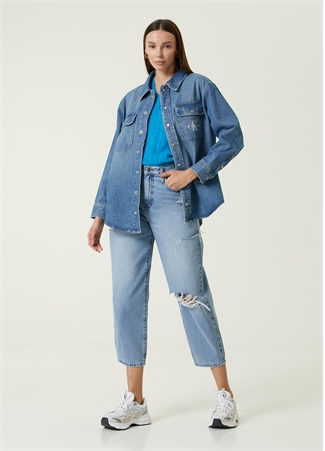 Frame Denim Kadın Mavi Yüksek Bel Yıpratmalı Jean Pantolon 26 US