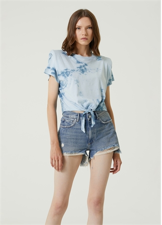 Allsaints Kadın Coni Mavi Batik Desenli Bağcıklı T-shirt M EU Allsaints Kadın Coni Mavi Batik Desenli Bağcıklı T-shirt M EU