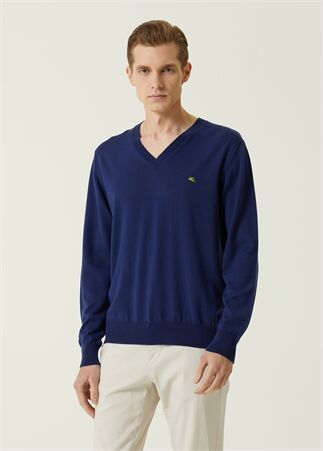 Etro Erkek Mavi Logo Nakışlı Yün Triko S EU