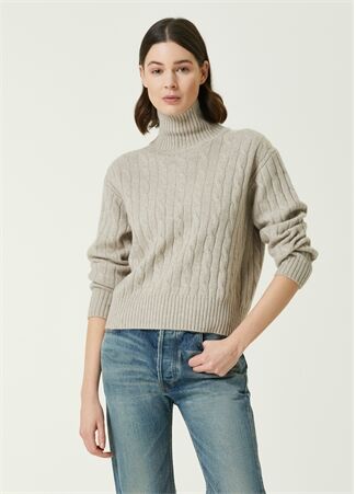 Polo Ralph Lauren Kadın Bej Balıkçı Yaka Saç Örgü Yün Kazak XS EU