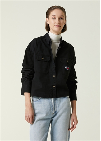 Tommy Jeans Kadın Siyah Çift Cepli Crop Dış Gömlek S EU Tommy Jeans Kadın Siyah Çift Cepli Crop Dış Gömlek S EU