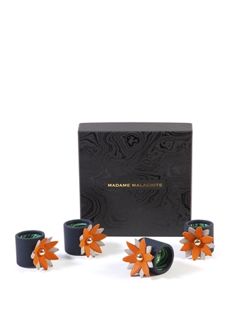 Madame Malachite Lacivert Çiçek Detaylı 4lü Peçetelik