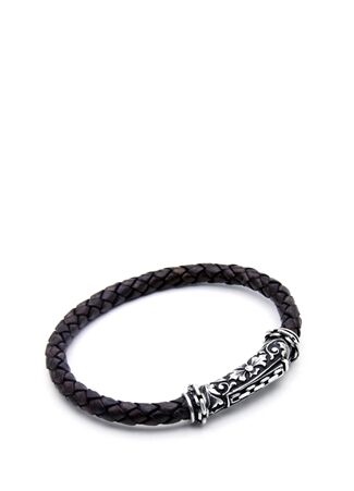 Boga Erkek Kahverengi Örgü Dokulu Gümüş Rengi Bileklik L EU