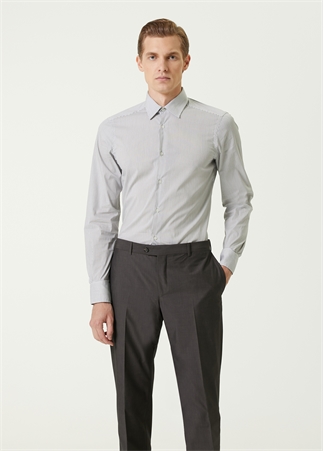 Palzileri Lab Erkek Gri Beyaz Çizgi Desenli Gömlek 40 IT Palzileri Lab Erkek Gri Beyaz Çizgi Desenli Gömlek 40 IT