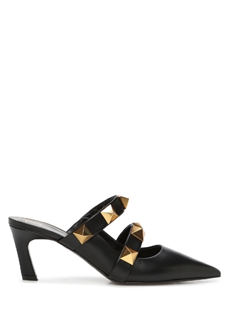 Valentino Garavani Kadın Roman Stud Siyah Topuklu Deri Terlik 36 EU