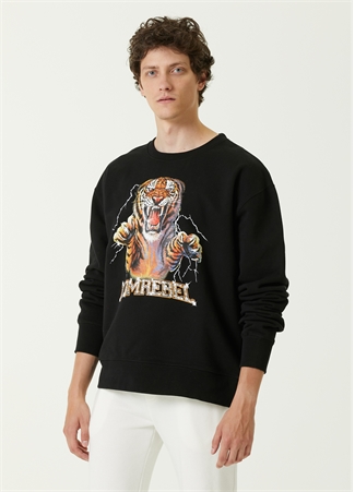 Domrebel Erkek Rage Siyah Kaplan Baskılı Sweatshirt S EU Domrebel Erkek Rage Siyah Kaplan Baskılı Sweatshirt S EU