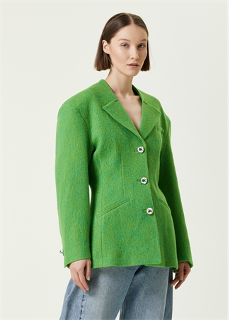 Ganni Kadın Yeşil Desenli Yün Blazer 34 Fr Ganni Kadın Yeşil Desenli Yün Blazer 34 Fr