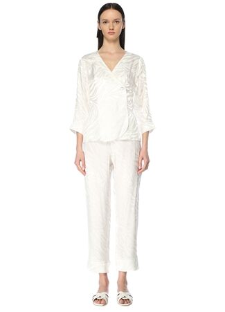 House of Silk Kadın Lily Beyaz Zebra Desenli Pijama Takımı L EU