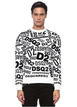 Dsquared2 Erkek Siyah Beyaz Logo Detaylı Kazak M EU