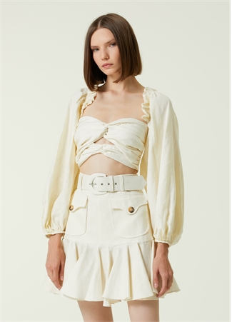 Dahlia Bianca Kadın Vanessa Ekru Crop Keten Bluz Bej XS EU Dahlia Bianca Kadın Vanessa Ekru Crop Keten Bluz Bej XS EU