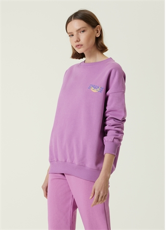 Freedom of Space Kadın Lila Muz Detaylı Logolu Sweatshirt Mor XS EU Freedom of Space Kadın Lila Muz Detaylı Logolu Sweatshirt Mor XS EU