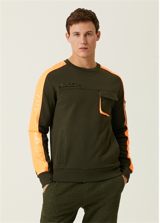 Balmain Erkek Haki Neon Şeritli Logolu Sweatshirt S EU Balmain Erkek Haki Neon Şeritli Logolu Sweatshirt S EU