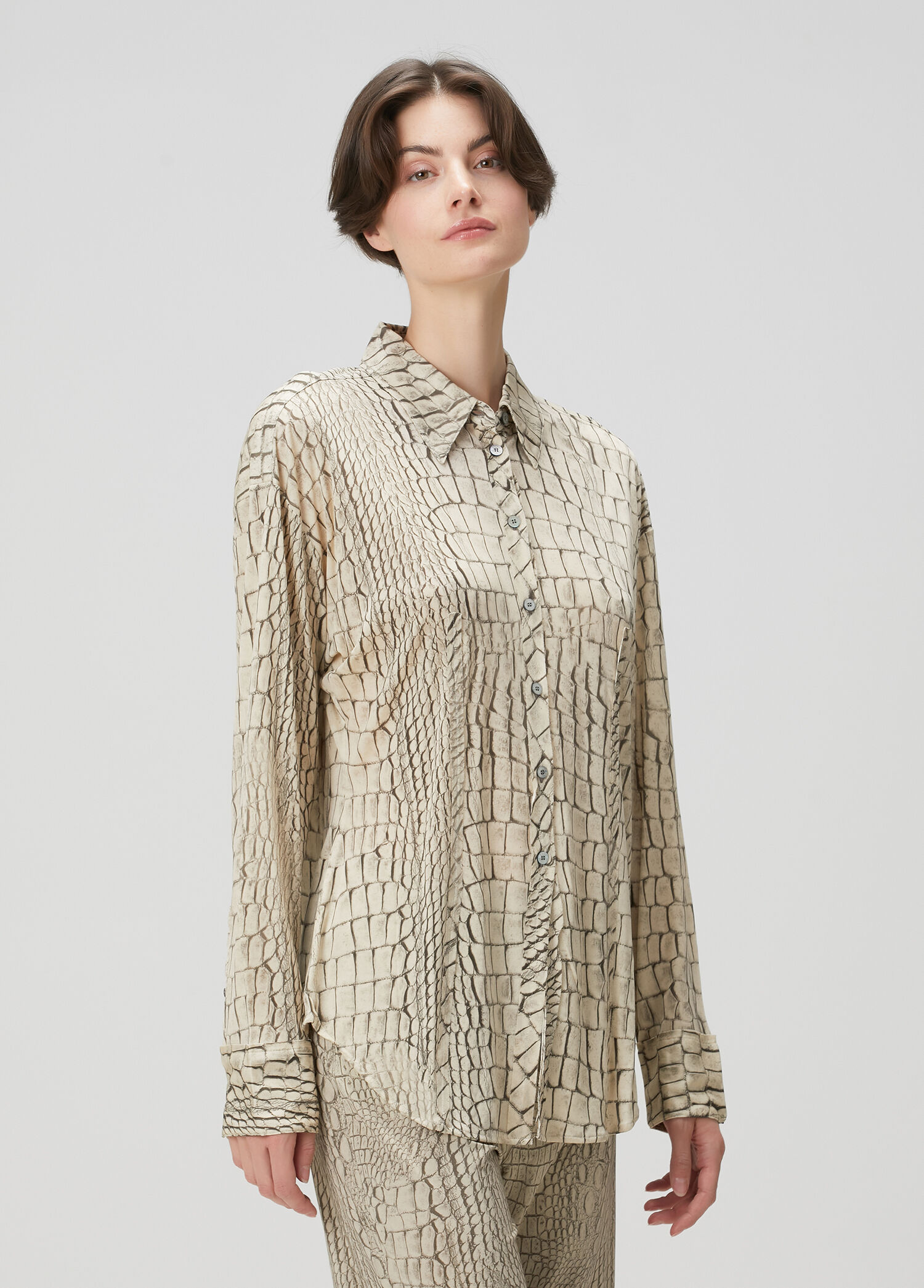 Acne Studios - Krem Krokodil Desenli Gömlek - Çok Renkli Gri