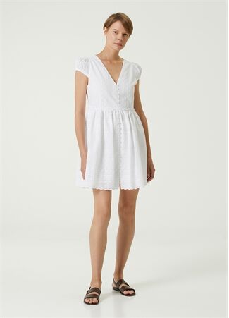 Beymen Club Kadın Beyaz V Yaka Nakışlı Mini Elbise 42