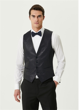 Pal Zileri Erkek Lacivert Parlak Dokulu Yelek 50 IT