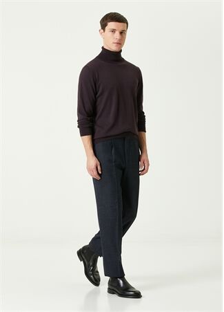 Pal Zileri Erkek Lacivert Mikro Desenli Yün Pantolon 48 IT