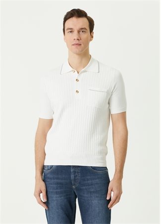 Brunello Cucinelli Erkek Beyaz Polo Yaka Çizgi Dokulu T-shirt 48 IT Brunello Cucinelli Erkek Beyaz Polo Yaka Çizgi Dokulu T-shirt 48 IT