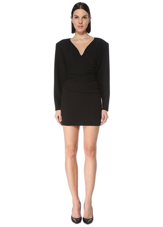 Magda Butrym Kadın Siyah Drape Detaylı Mini Yün Elbise 40 FR