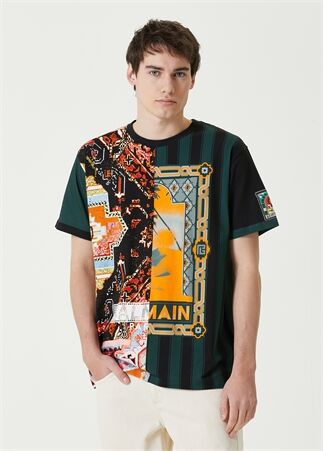 Balmain Erkek Yeşil Karışık Desenli Logo Detaylı T-shirt S EU